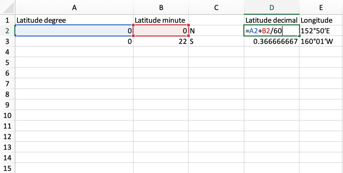 Convert Latitude and Longitude to Decimals in Excel